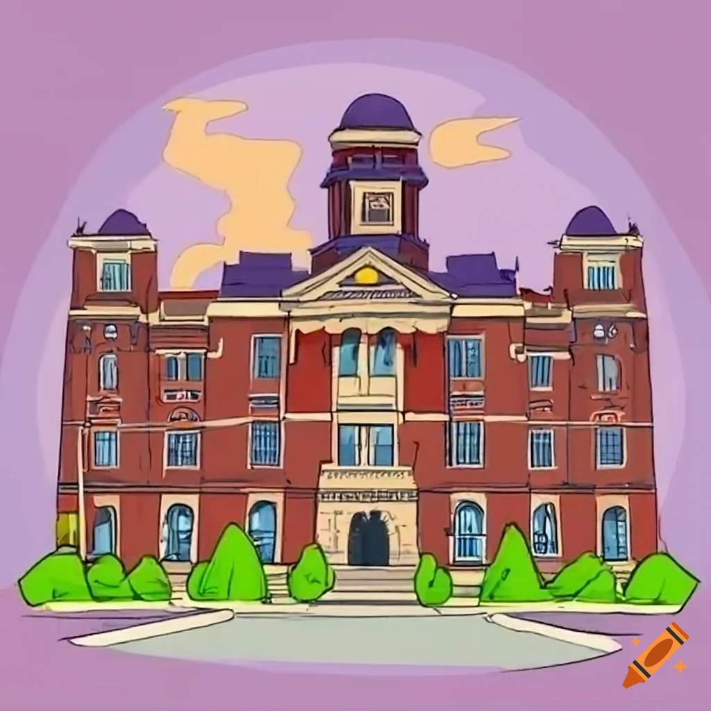 Cartoon style drawing of Howard University in Washington DC on Craiyon