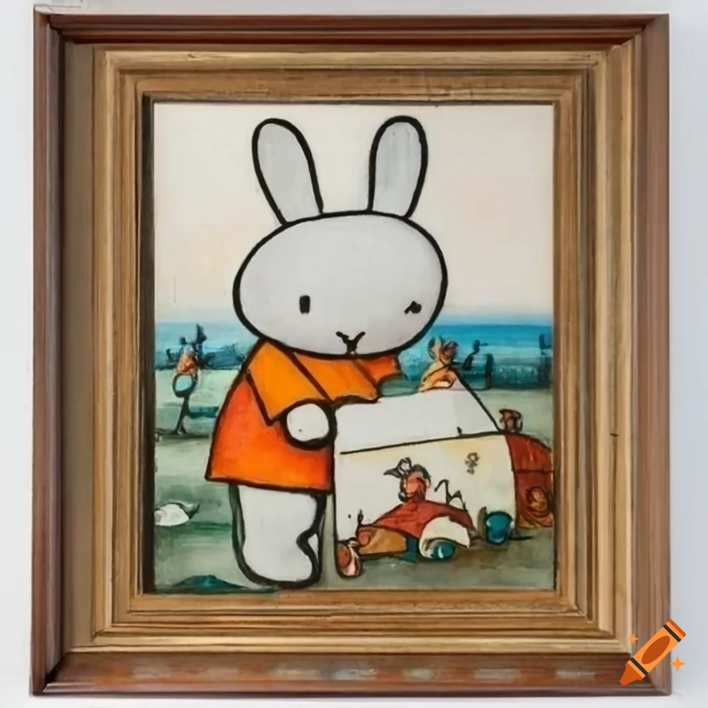 Painting of miffy at a market in the style of bruegel on Craiyon