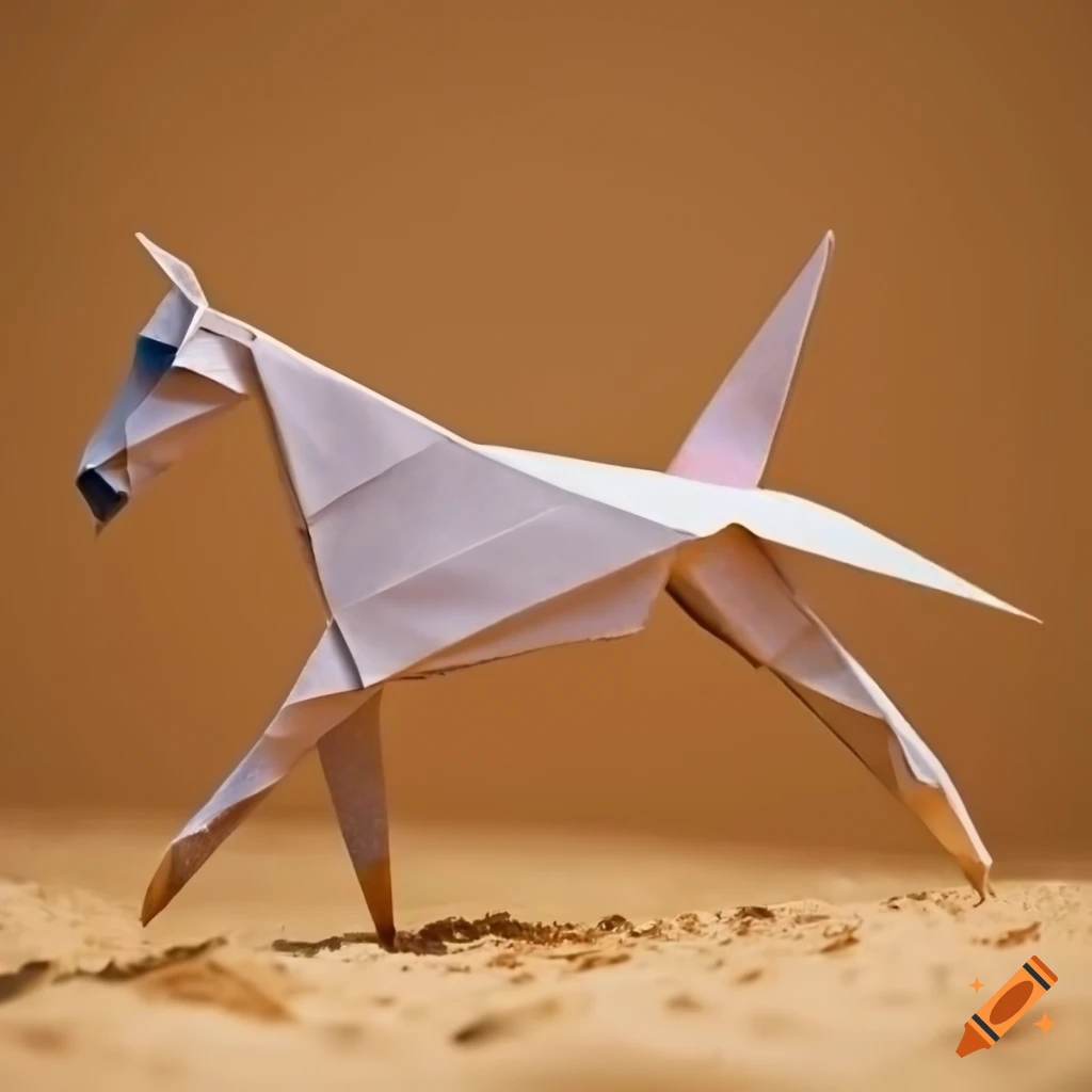 High poly origami straight egyptian arabian horse on a sandy beach ...