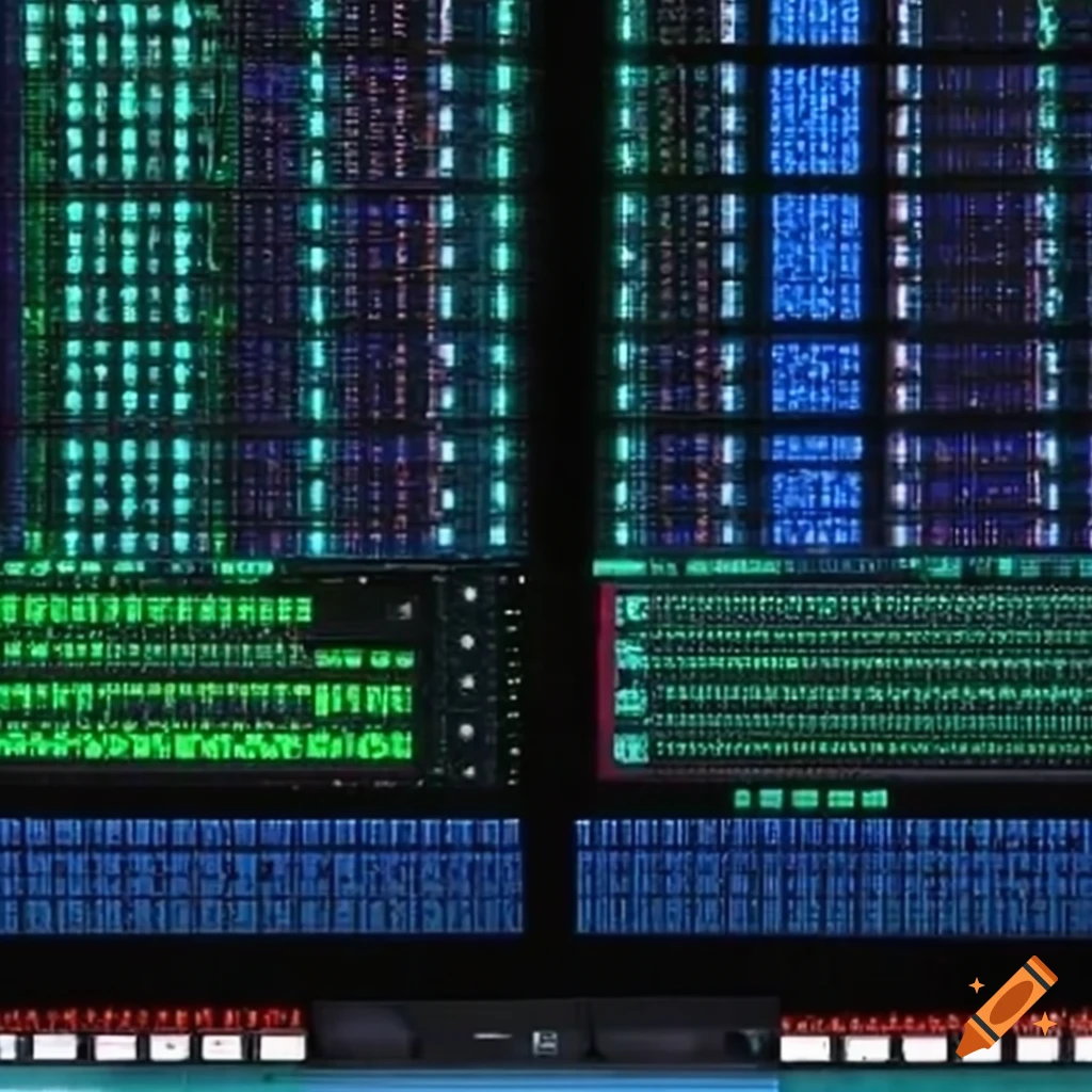 Electronic wall studio rows plugged into matrix machine on Craiyon