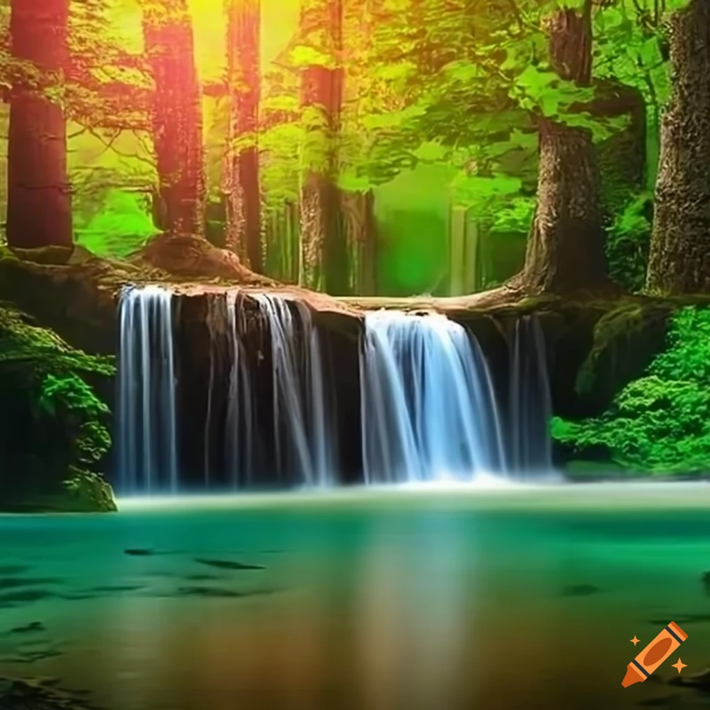 Beautiful nature landscape waterfall on Craiyon