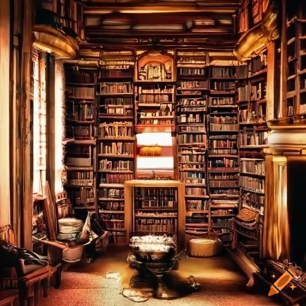 Old-fashioned library with a cozy fireplace on Craiyon