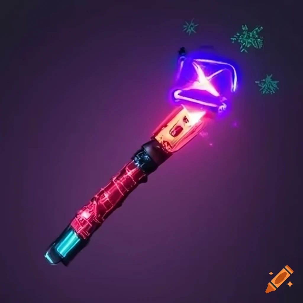 Neon light stick with a star in a cyberpunk theme on Craiyon