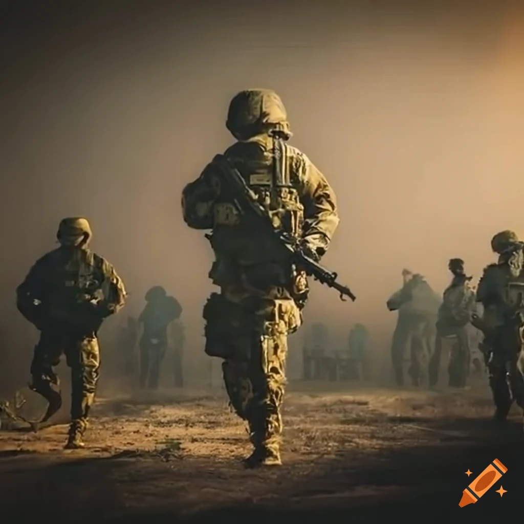 Military personnel in urban combat training in a smoky environment on Craiyon