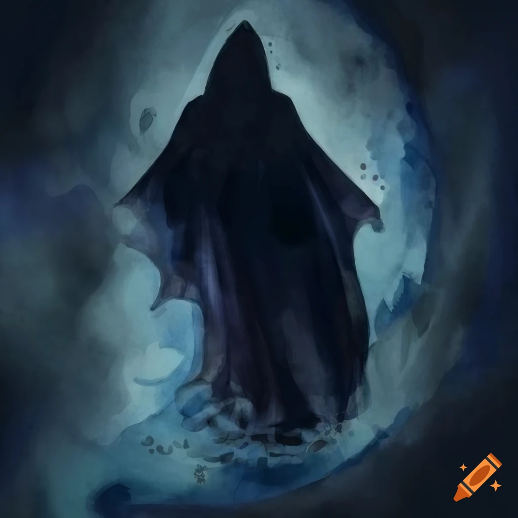 Male in a falling cloak into a swirling dark abyss, watercolor style on ...