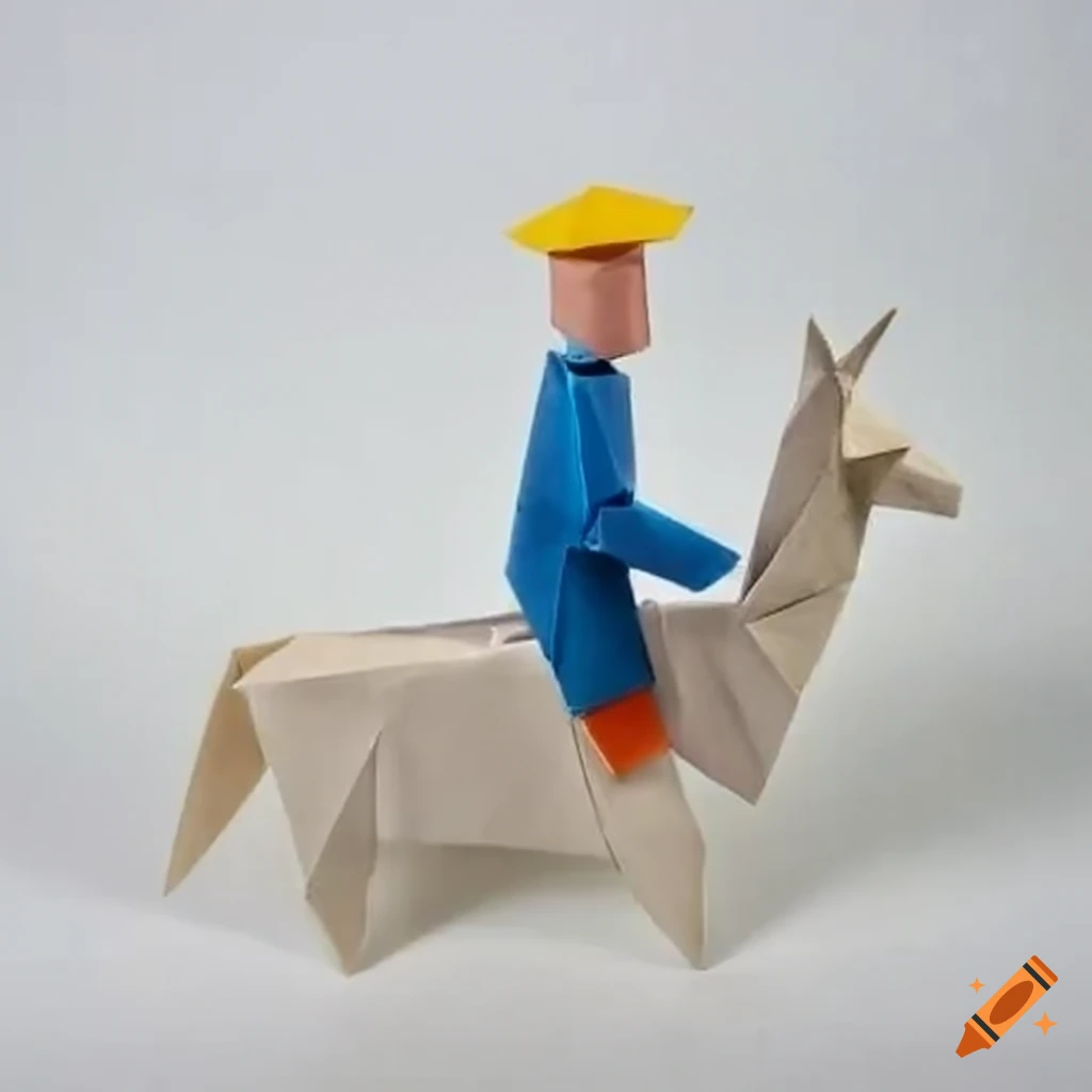Origami man riding a llama on Craiyon