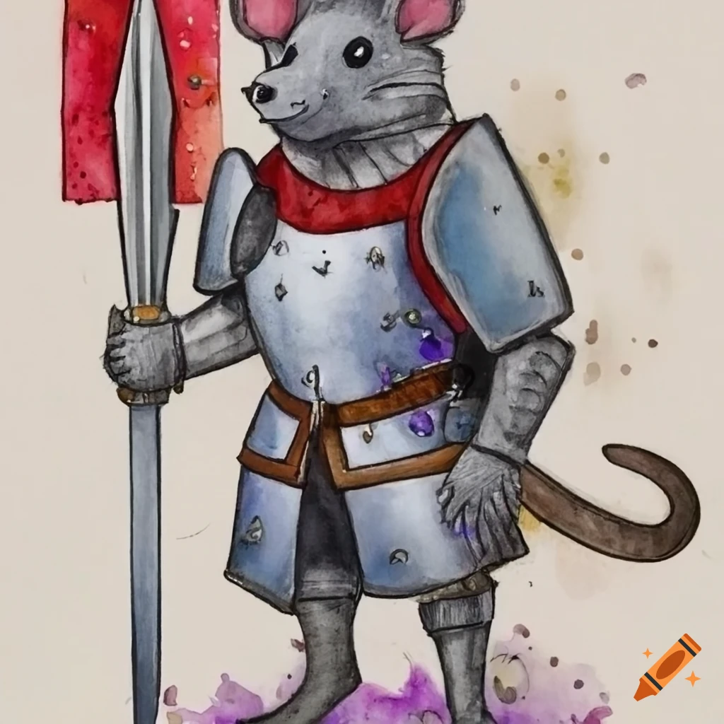 Anthro silver mouse knight with sword in watercolor style on Craiyon