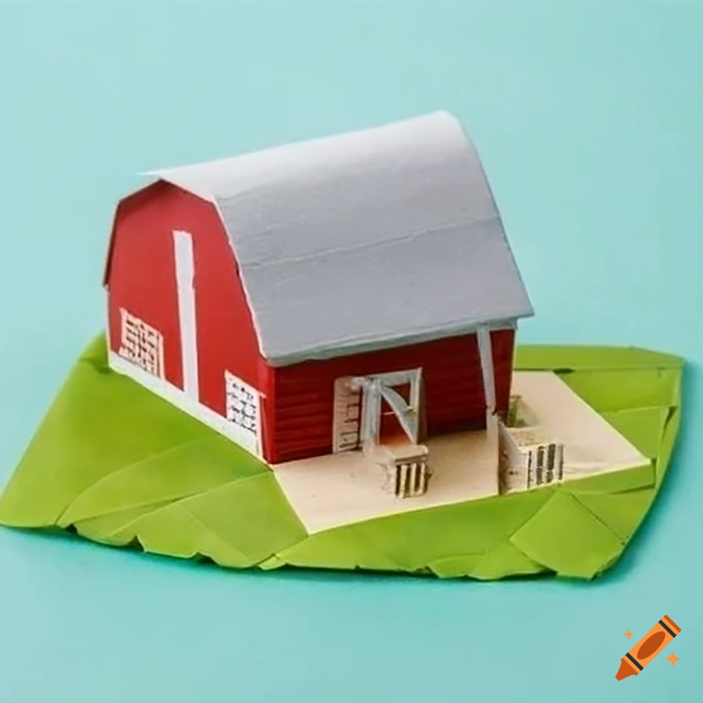Origami farm diorama with intricate paper details on Craiyon