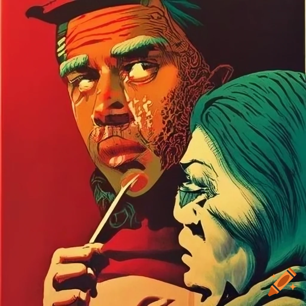 Vintage travel poster inspired by lsd graphic novel zatoichi on Craiyon