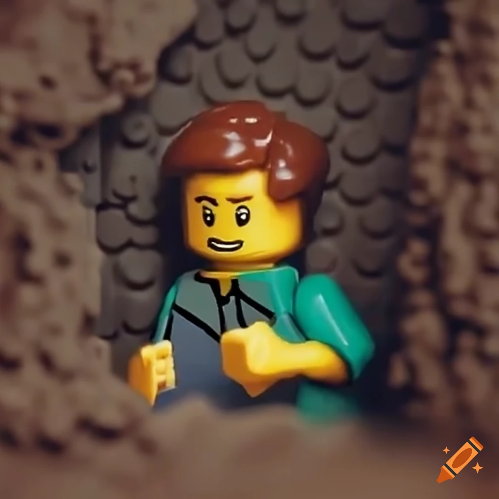 Lego man stuck in a tiny cave on Craiyon
