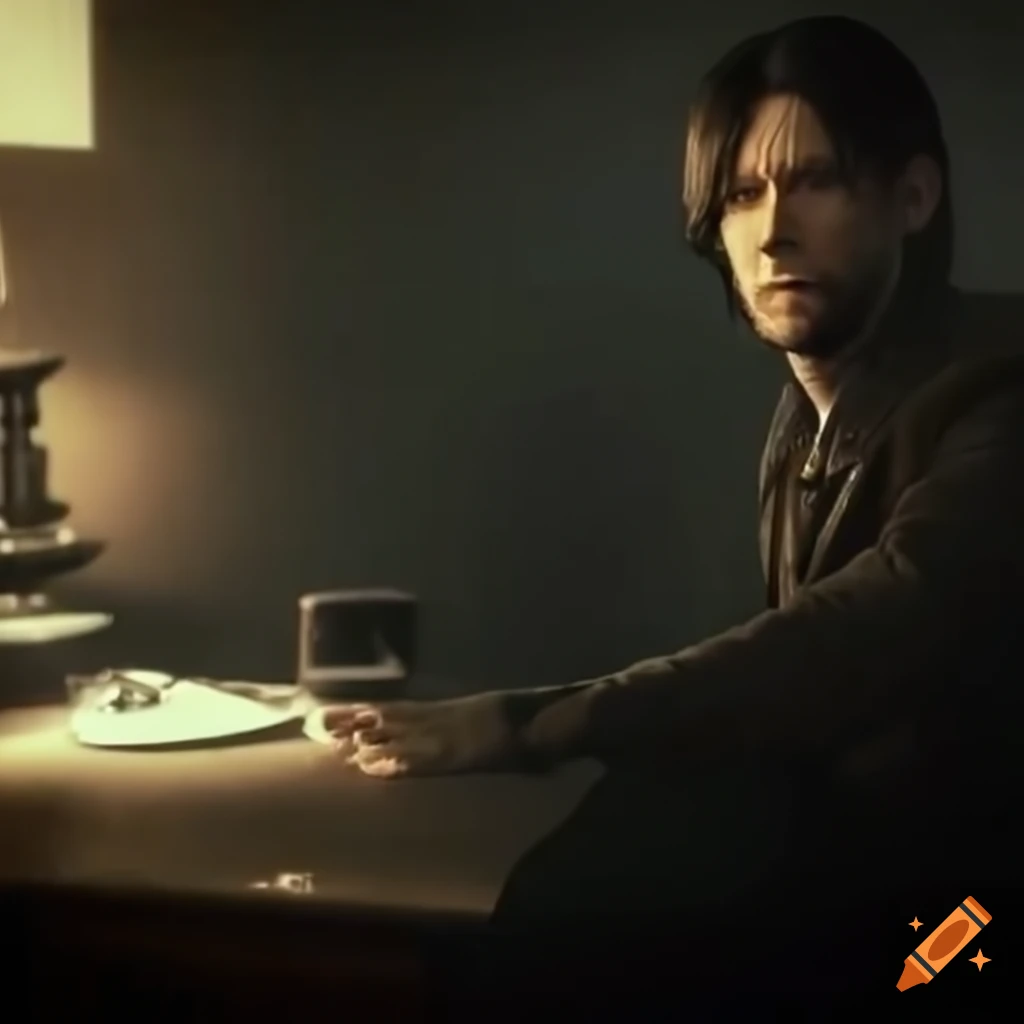 Alan Wake character from Alan Wake II next to a nightstand on Craiyon