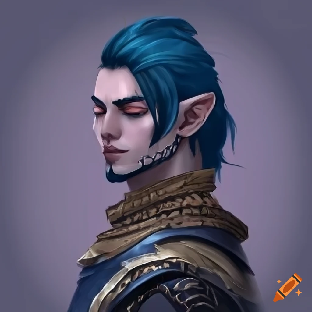 Warrior male with dark blue hair and wild attitude in a fantasy style ...