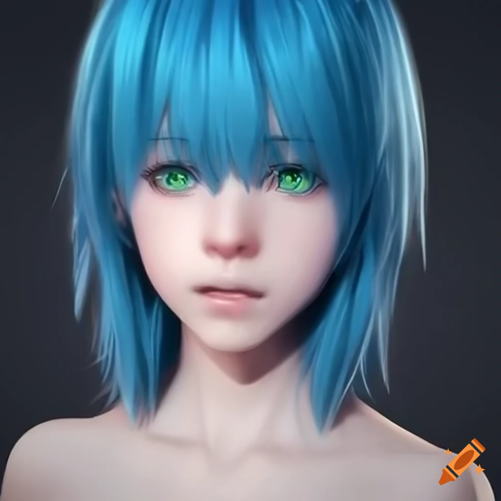 Anime femboy with blue hair on Craiyon