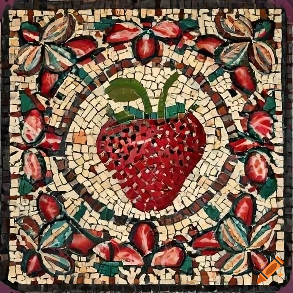 Detailed ancient mosaic of strawberry plants on Craiyon