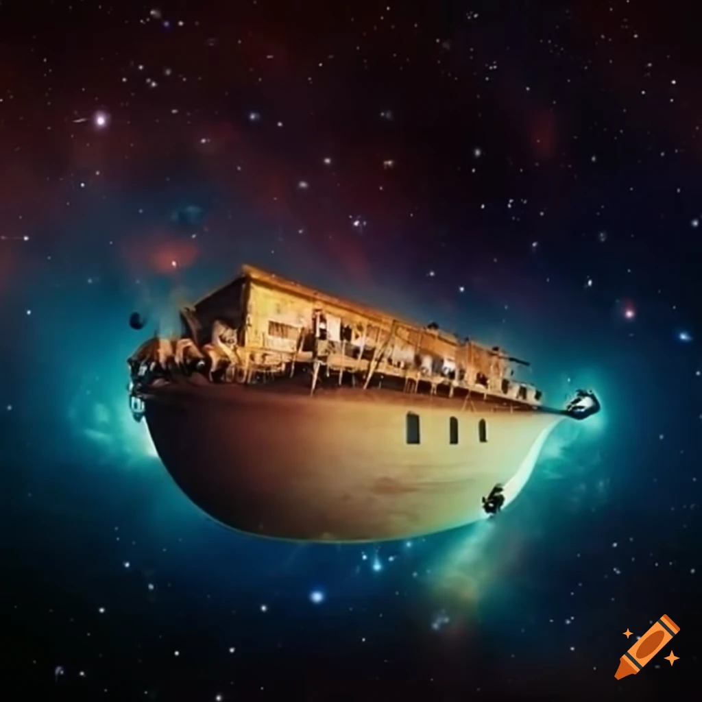 Noah's ark flying through outer space on Craiyon