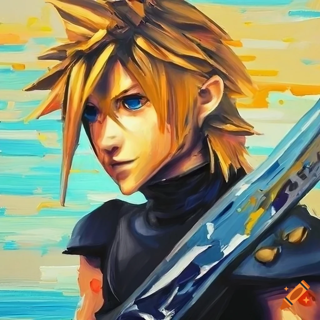 Palette knife painting of cloud strife and zack from final fantasy on ...
