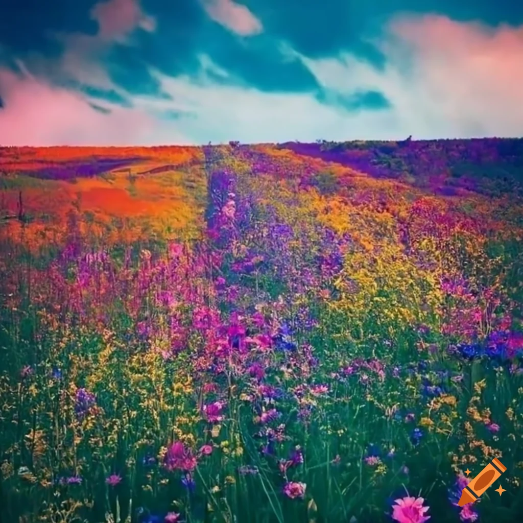 Beautiful field covered in colorful wild flowers on Craiyon