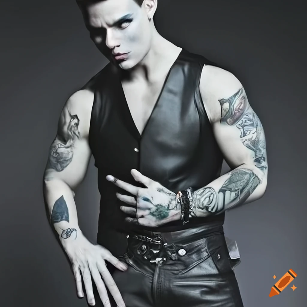 Outfit design for a handsome male singer with tattoos and fluorescent ...