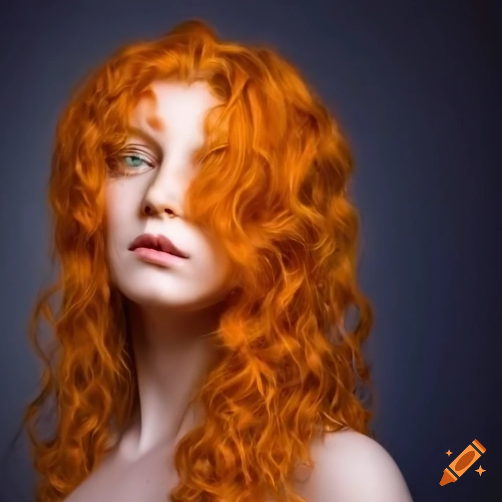 White woman with very long curly orange hair and green catlike eyes on ...