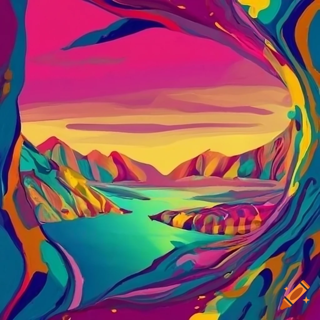 Abstract pop art painting of distant landscapes on Craiyon