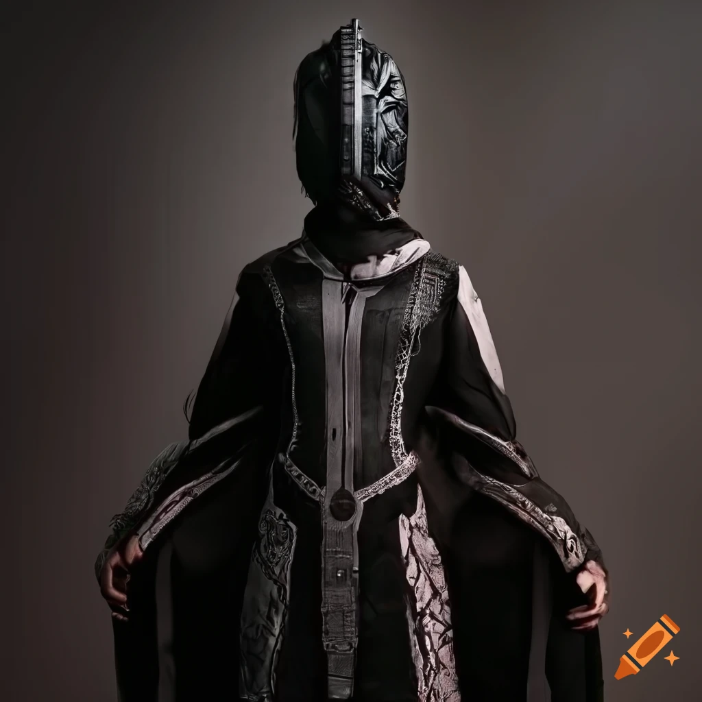 Moth-man in sci-fi cyberpunk spacesuit and gothic baroque robe on Craiyon