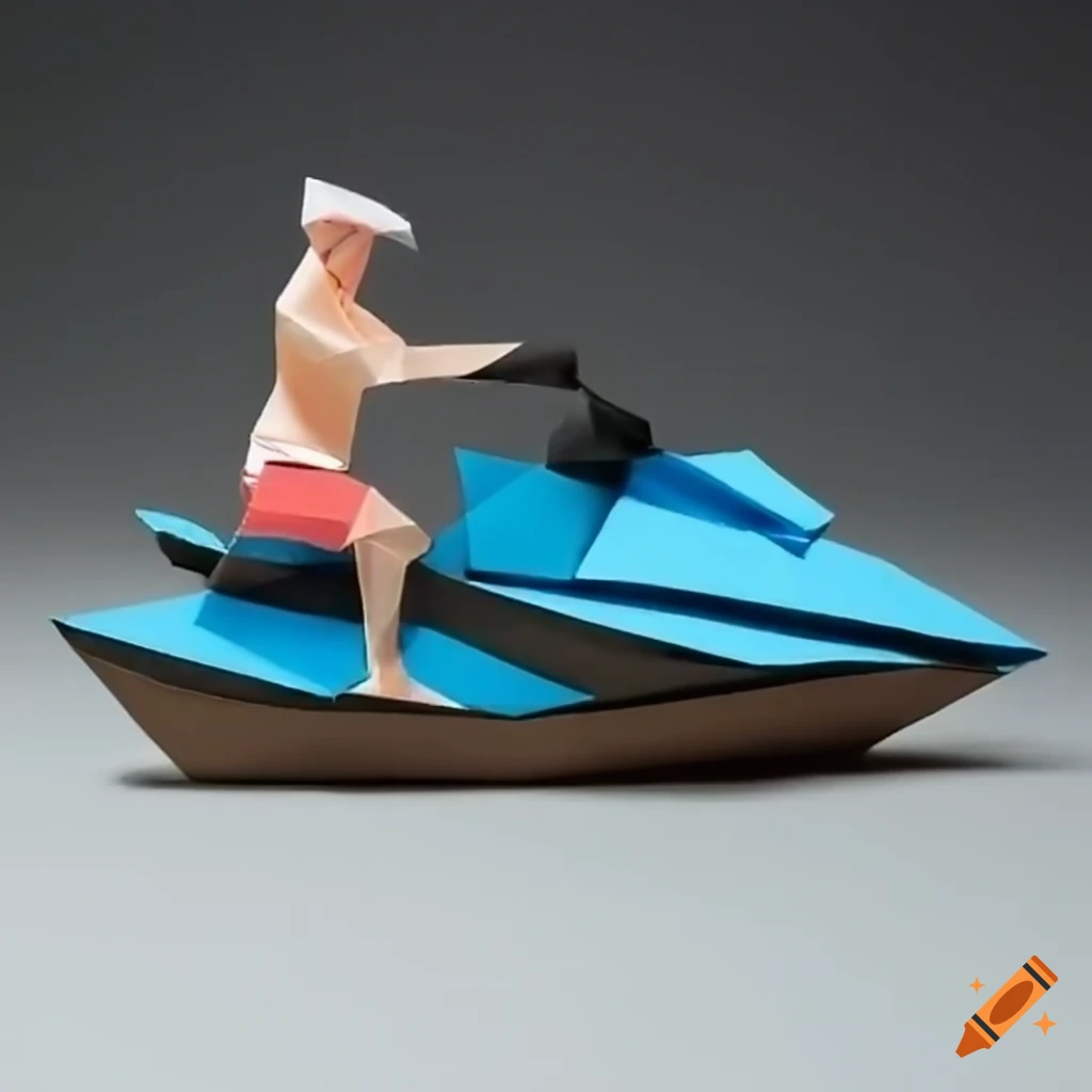 Origami paper figure of a jet ski on Craiyon