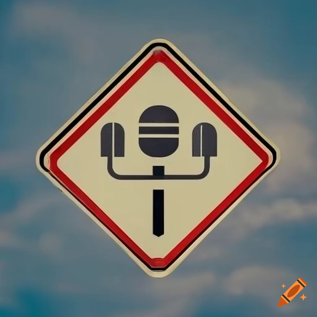 Retro road sign with microphone symbols in a triangle on Craiyon