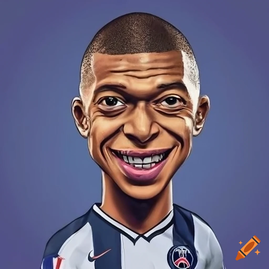 Cartoon style big-headed kylian mbappe in real madrid jersey on Craiyon