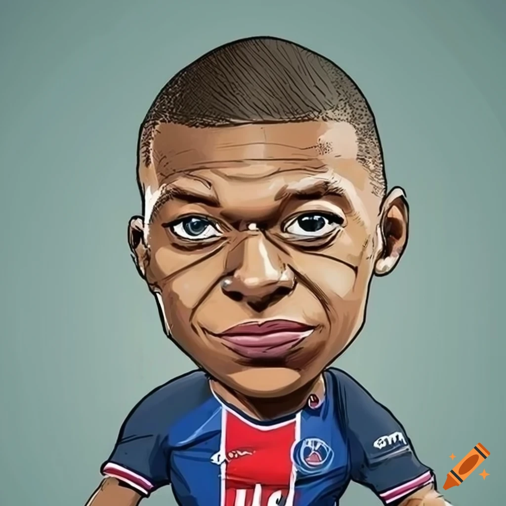 Kylian mbappe cartoon style with a big head in a funny meme on Craiyon