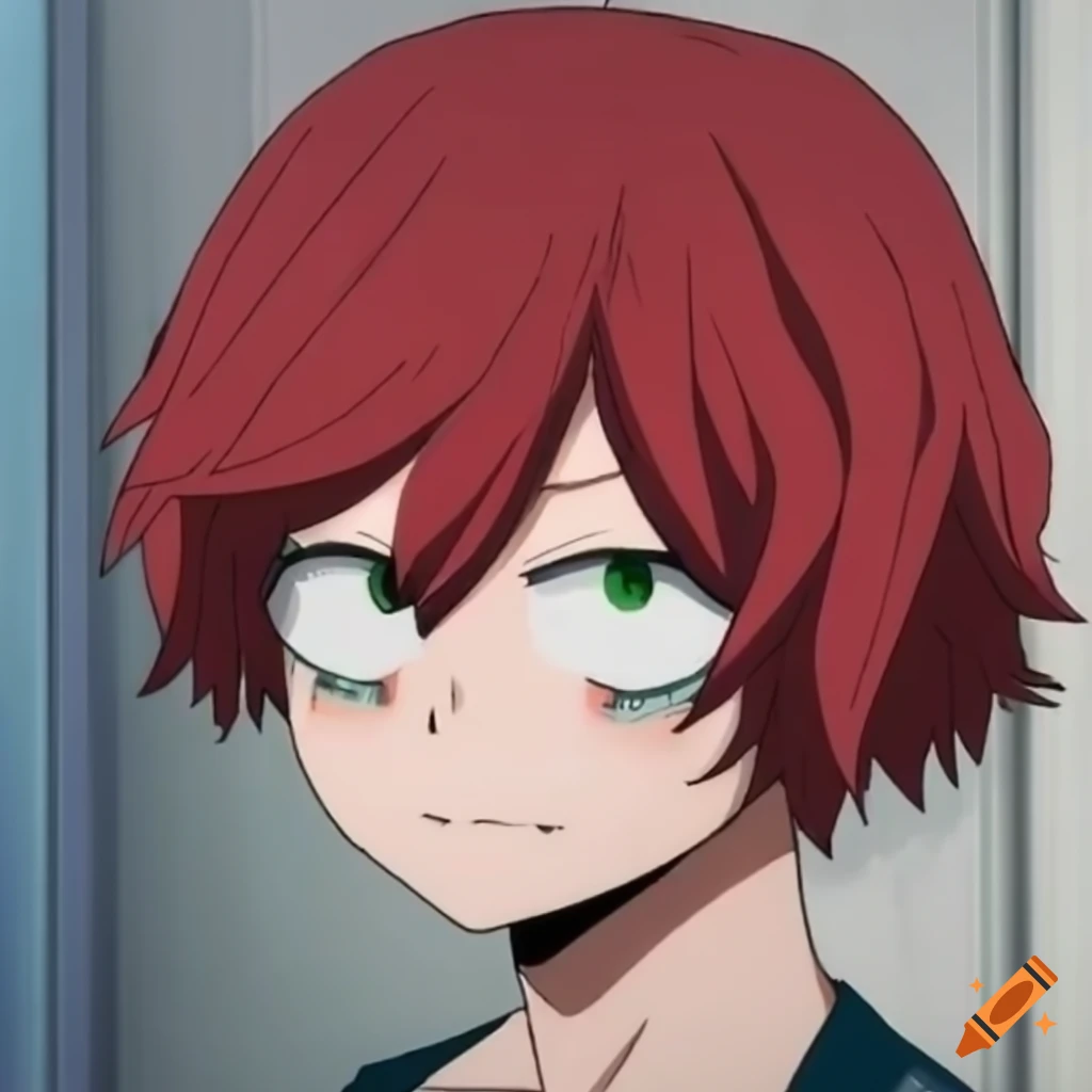 Short red hair anime girl with green eye in mha on Craiyon