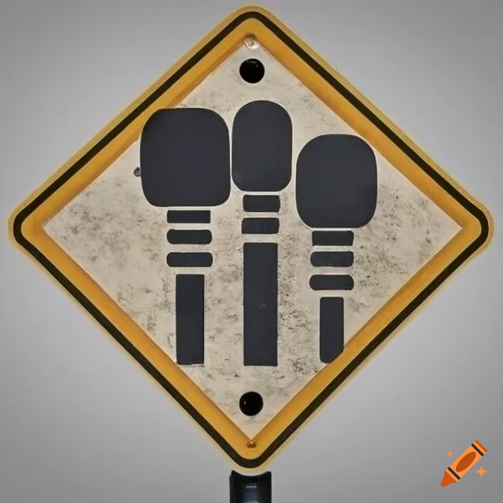 Retro road sign with microphone symbols in a triangle on Craiyon