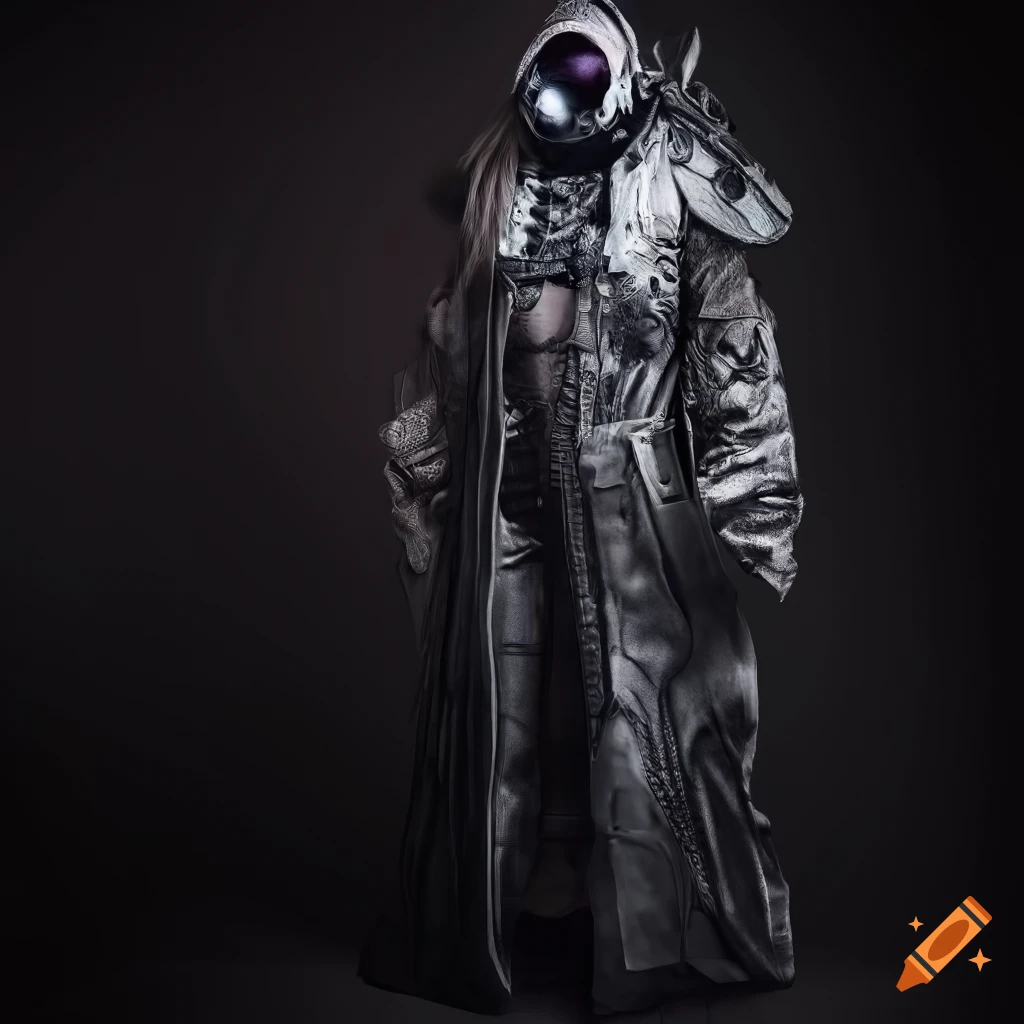 Moth-man in sci-fi cyberpunk spacesuit and gothic baroque robe on Craiyon