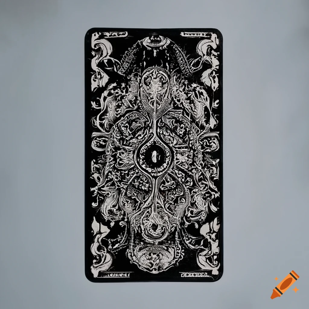 Ornamental dark tarot card back side in black color on Craiyon