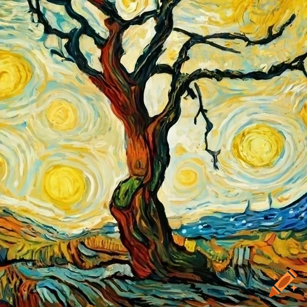 Gnarled dead tree painting in the style of Van Gogh on Craiyon
