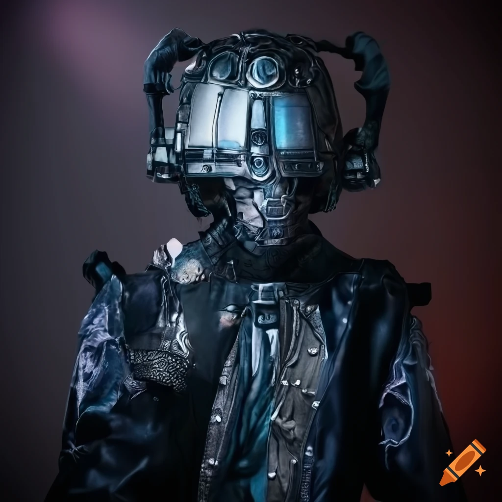 Cook in sci-fi cyberpunk spacesuit gothic baroque robe with ...
