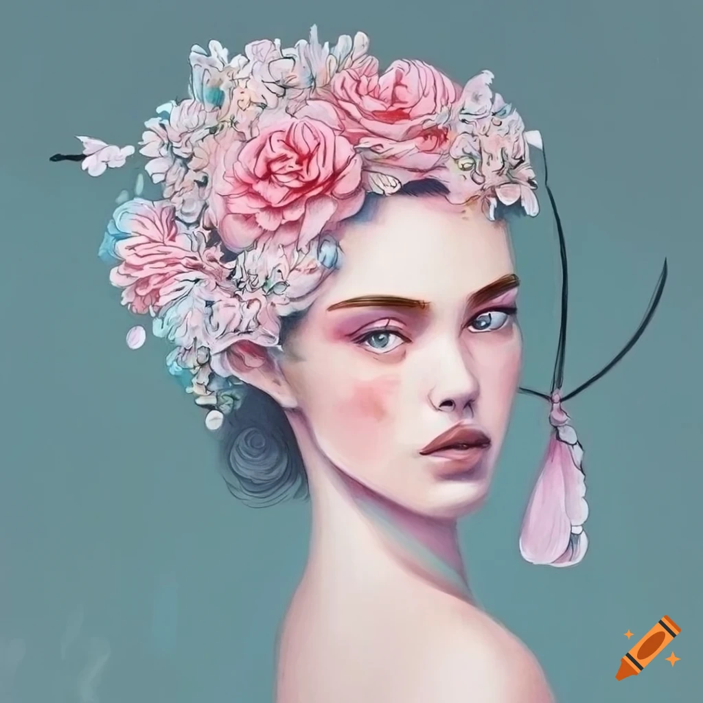 Portrait of delicate flowers drawn with James Jean alcohol markers for ...