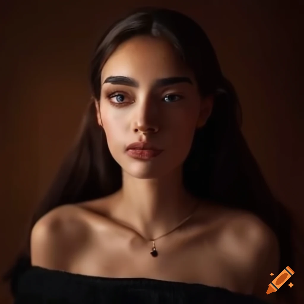 Enchanting woman's face with expressive eyes and a mysterious smile on ...