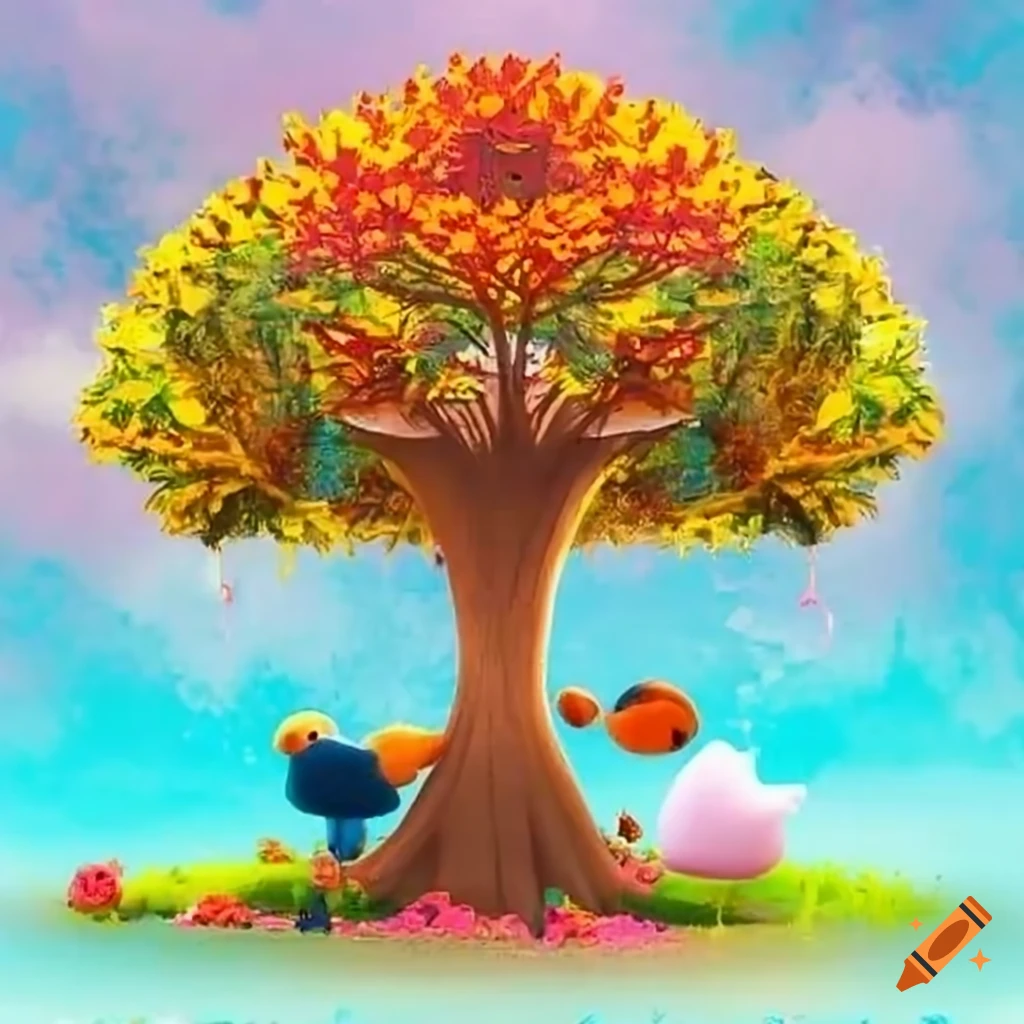 Majestic old tree sheltering its young children on Craiyon