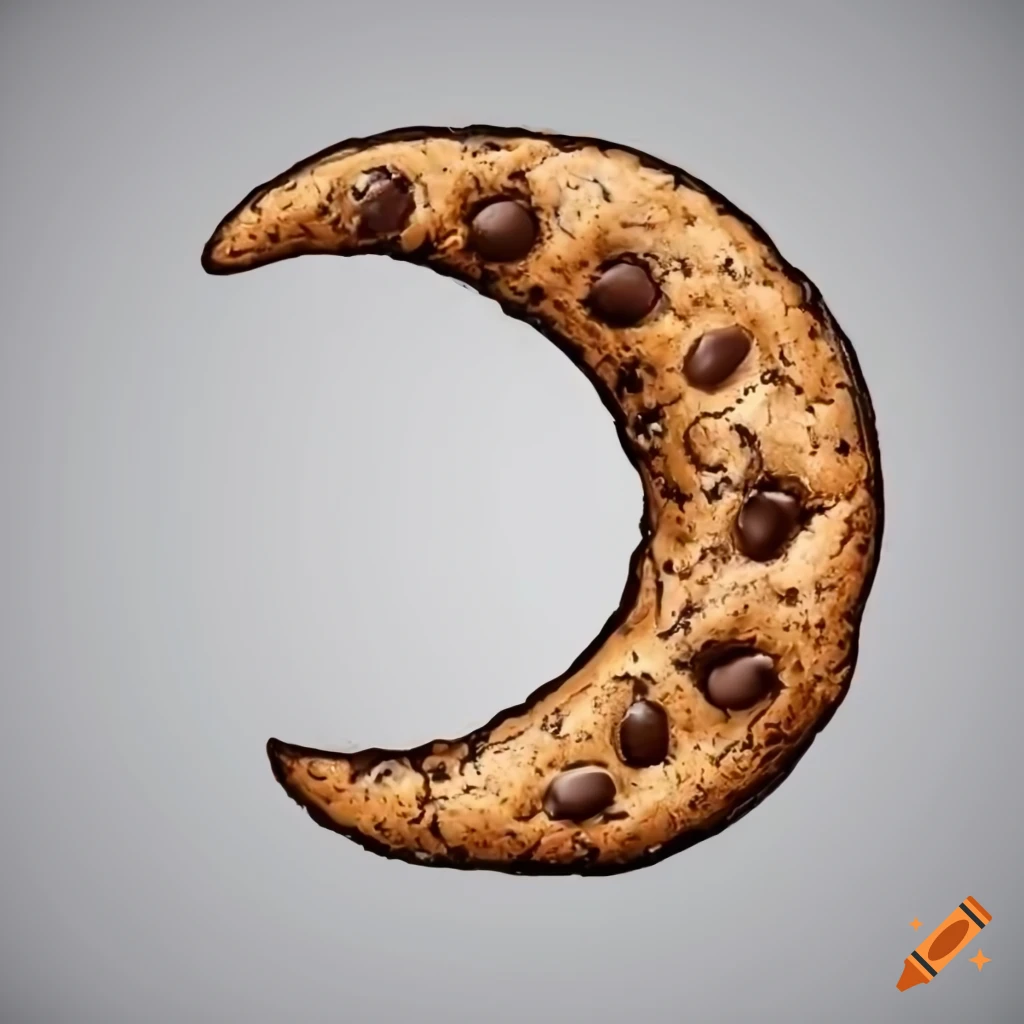 One chocolate chip cookie shaped like a crescent moon on Craiyon