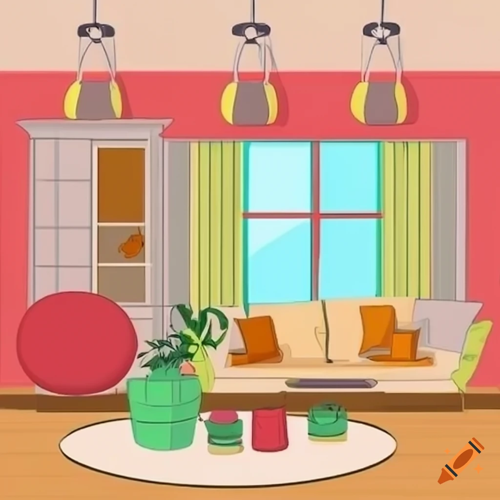 Detailed cartoon-style apartment interior design on Craiyon