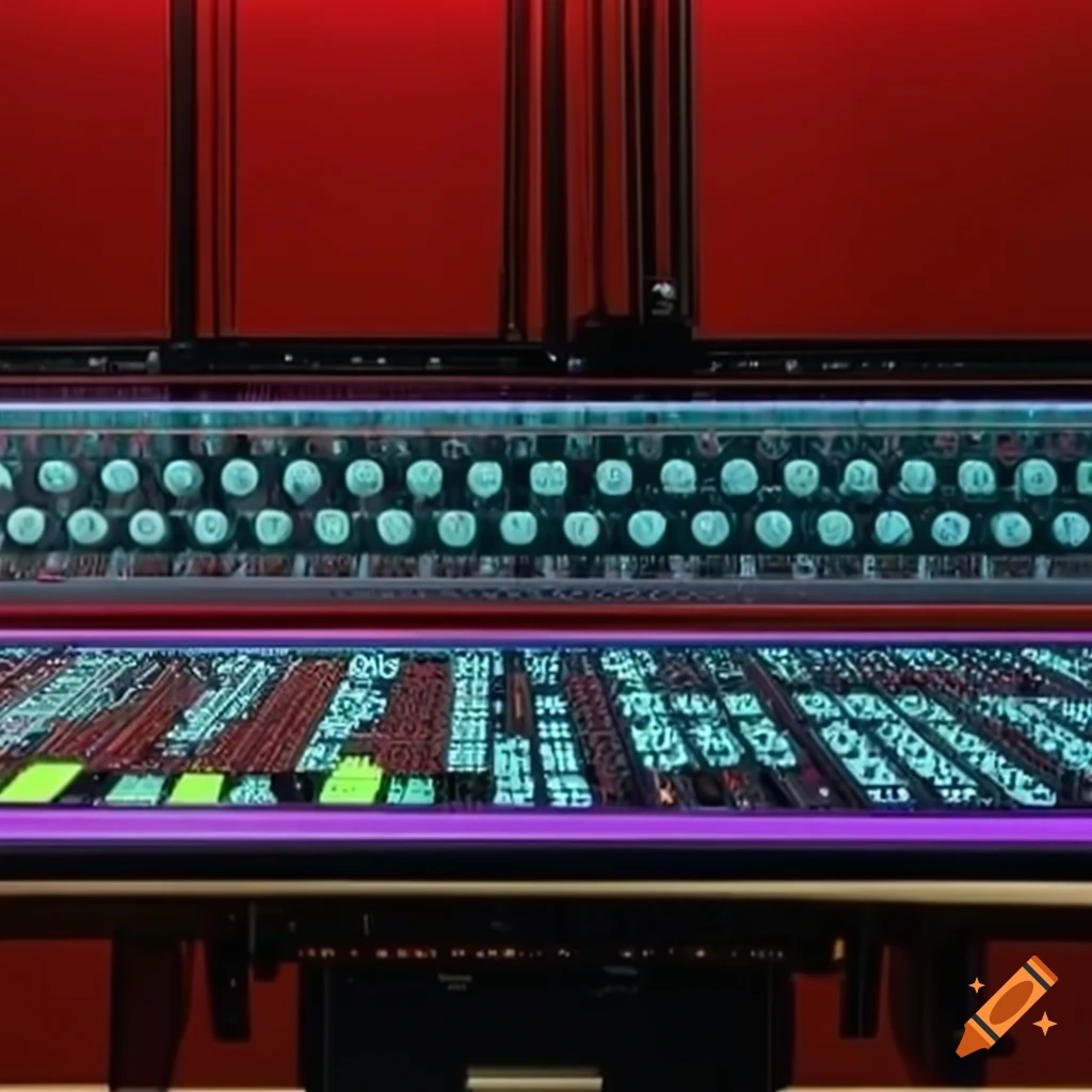 Electronic wall studio rows plugged into matrix machine on Craiyon