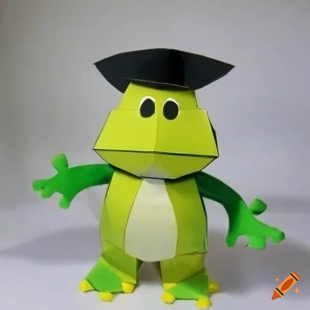 Anthropomorphic frog wearing a black hat in intricate paper art on Craiyon