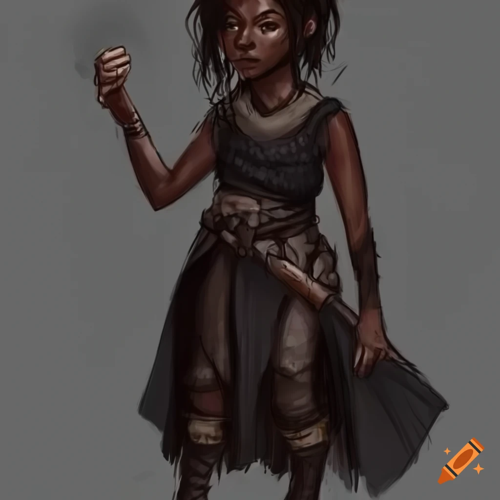 Dark-skinned halfling character from a fantasy story on Craiyon