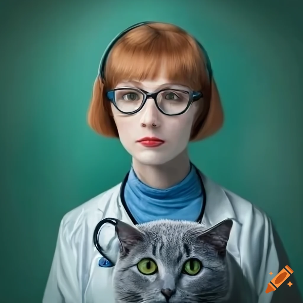 Accomplished female doctor in flight suit holding a russian blue cat in ...