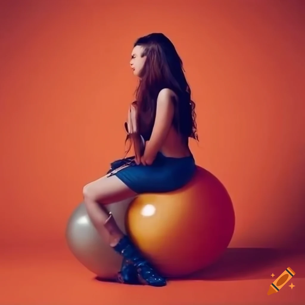 Captivating young woman seated on an oversized balloon on Craiyon