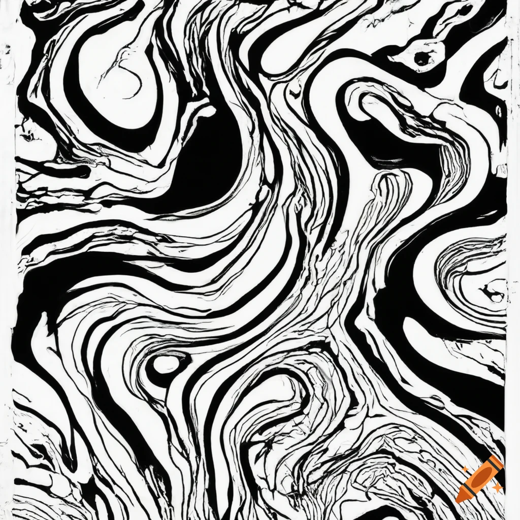 Suminagashi abstract with black lines on a white background on Craiyon