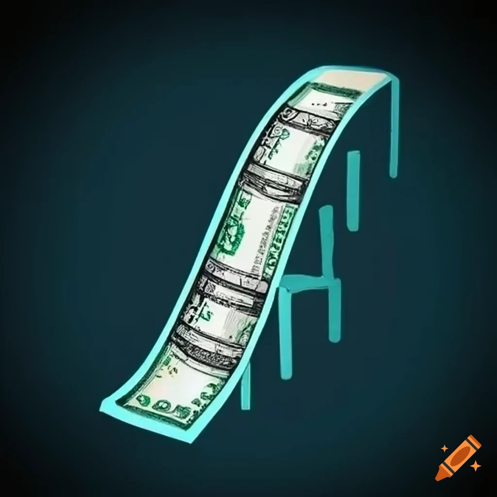 Abstract drawing of dollar bills sliding down a slide on Craiyon