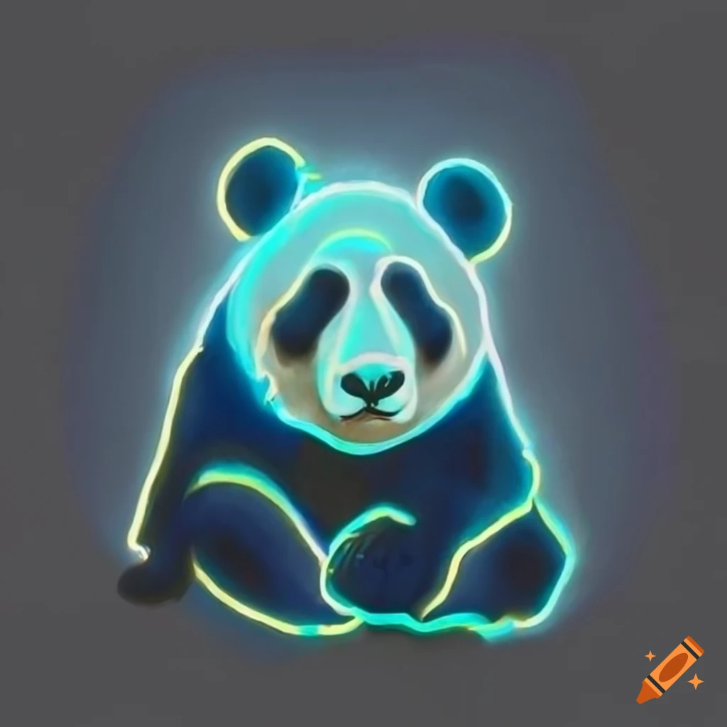 Panda illuminated by neon lights on Craiyon