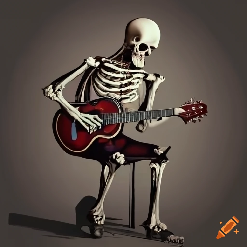 Skeleton playing guitar on Craiyon