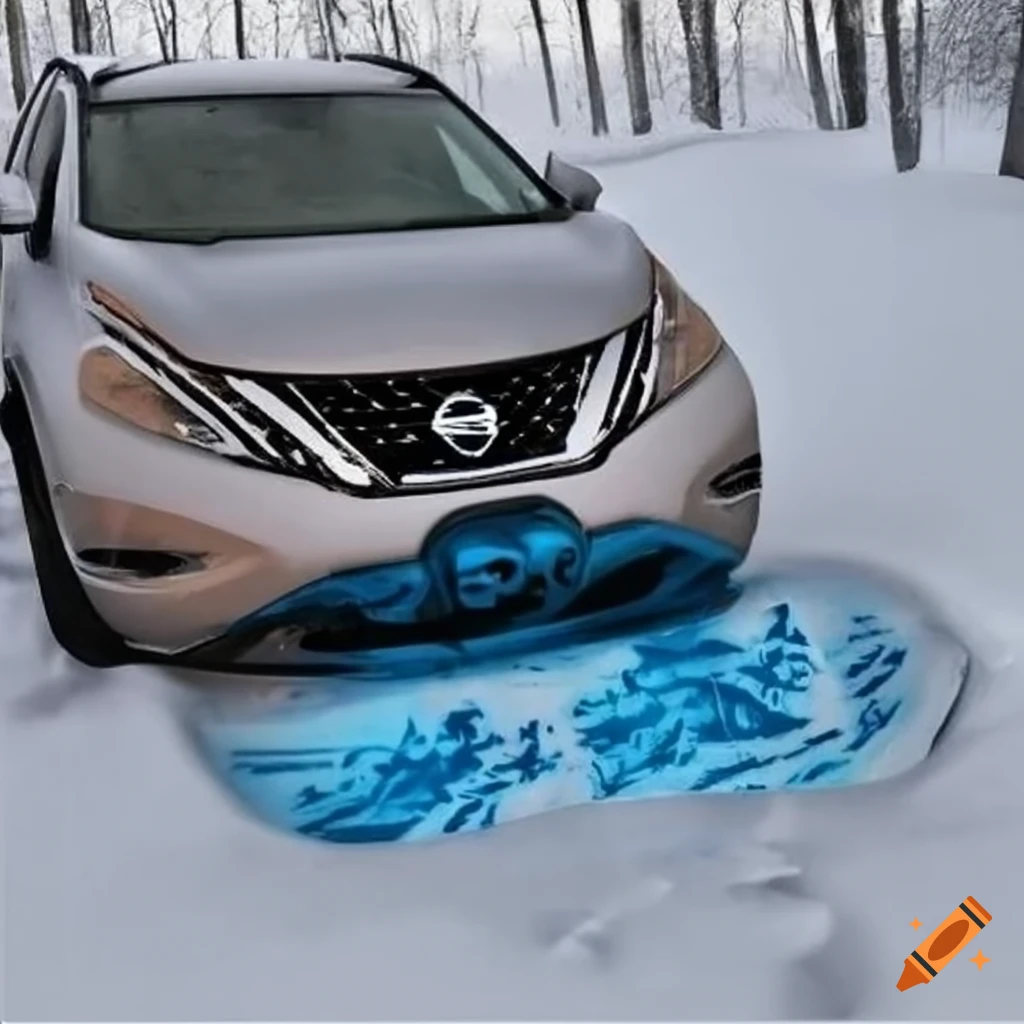 Graffiti Nissan Murano drifting through snow art cover on Craiyon